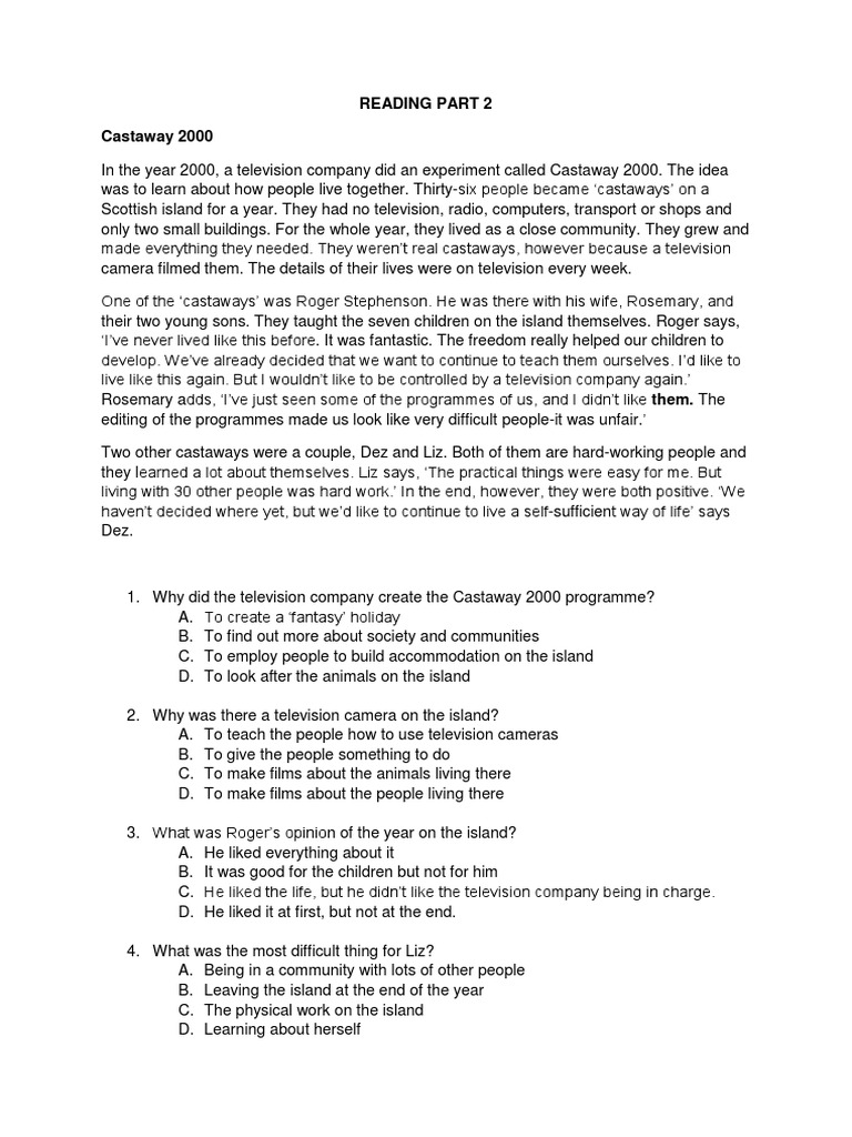 Reading Part 2 Castaway 2000 | PDF