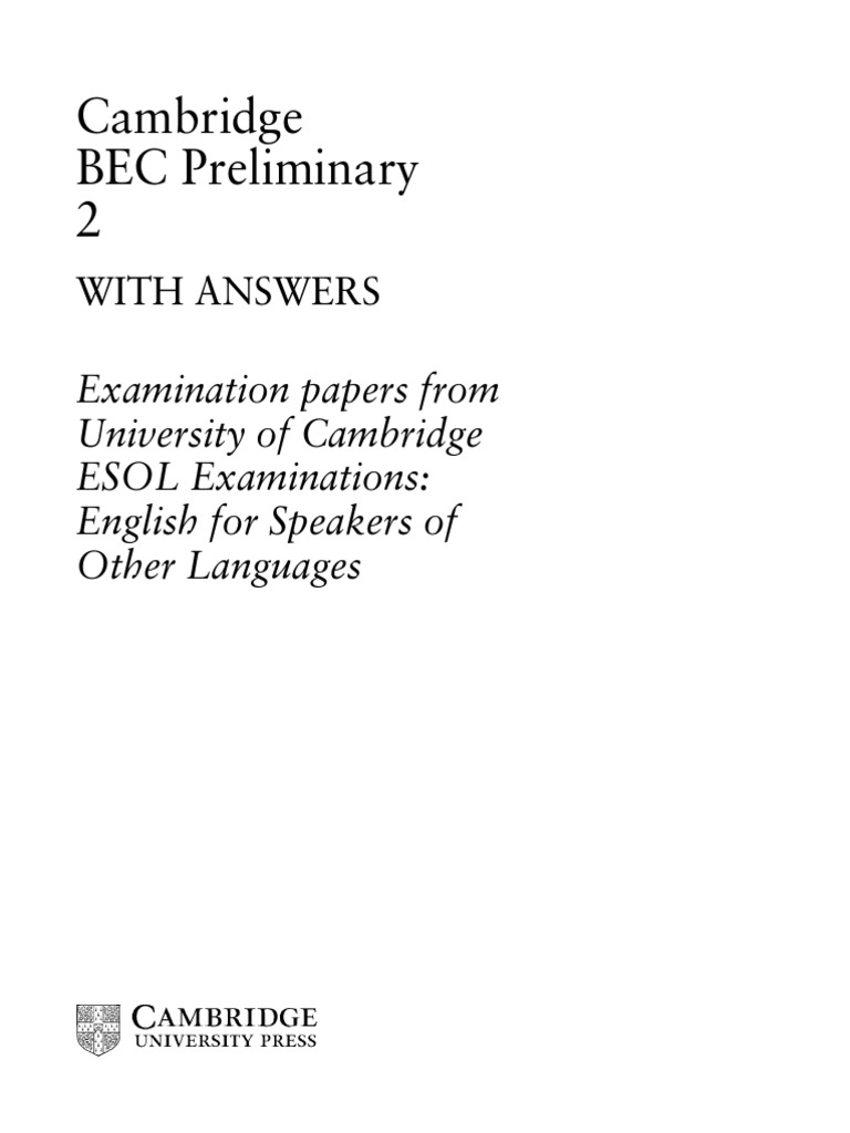 Cambridge BEC Preliminary 2: With Answers | PDF