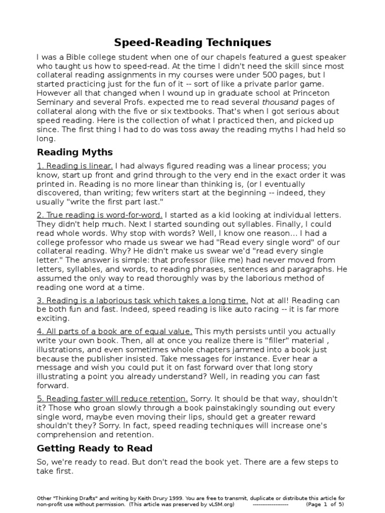 Speed Reading Techniques | PDF | Speed Reading | Books