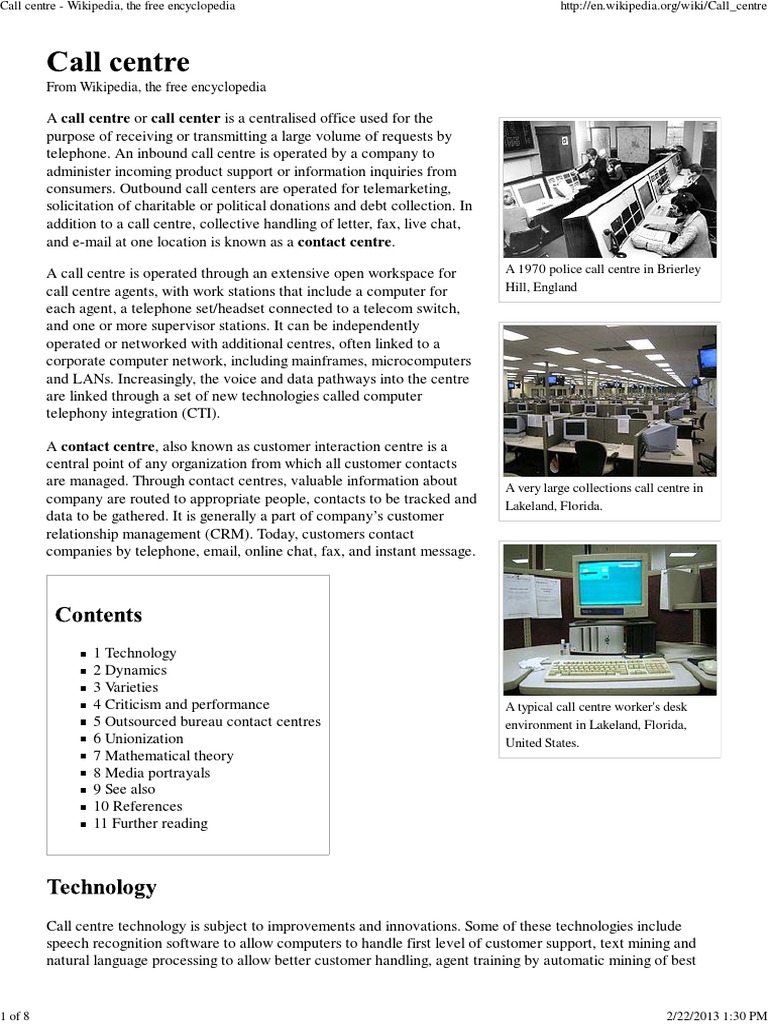 Call Centre - Wikipedia, The Free Encyclopedia | PDF | Call Centre ...