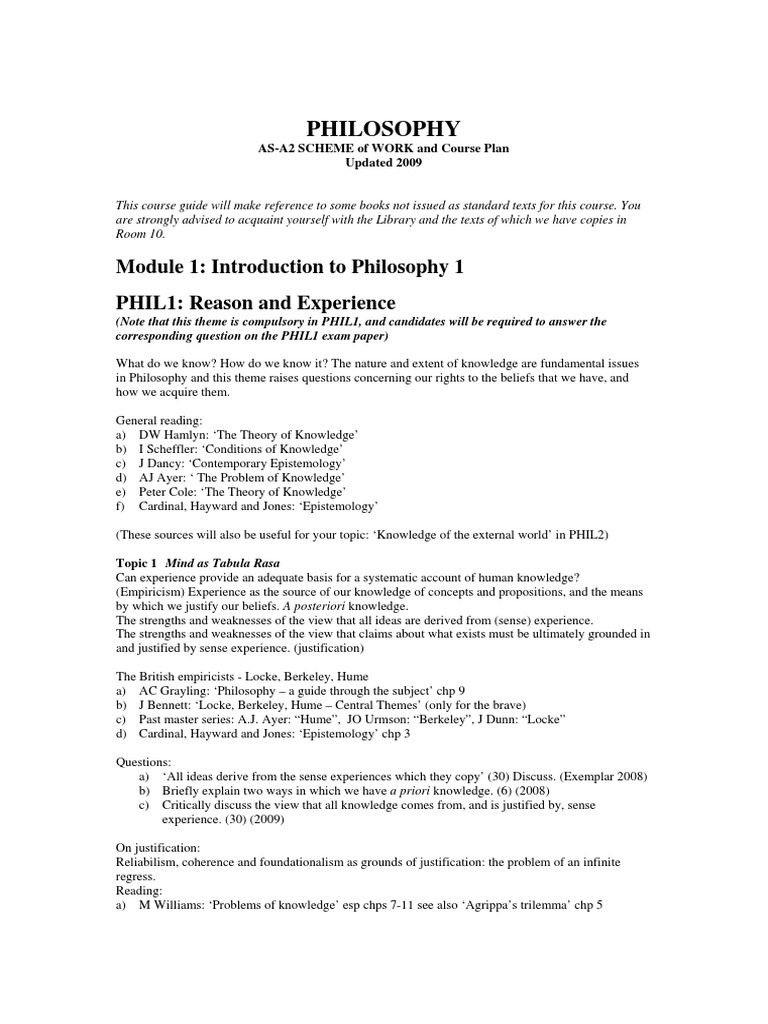 An Analysis of the Key Concepts and Themes in an AS-Level Philosophy ...