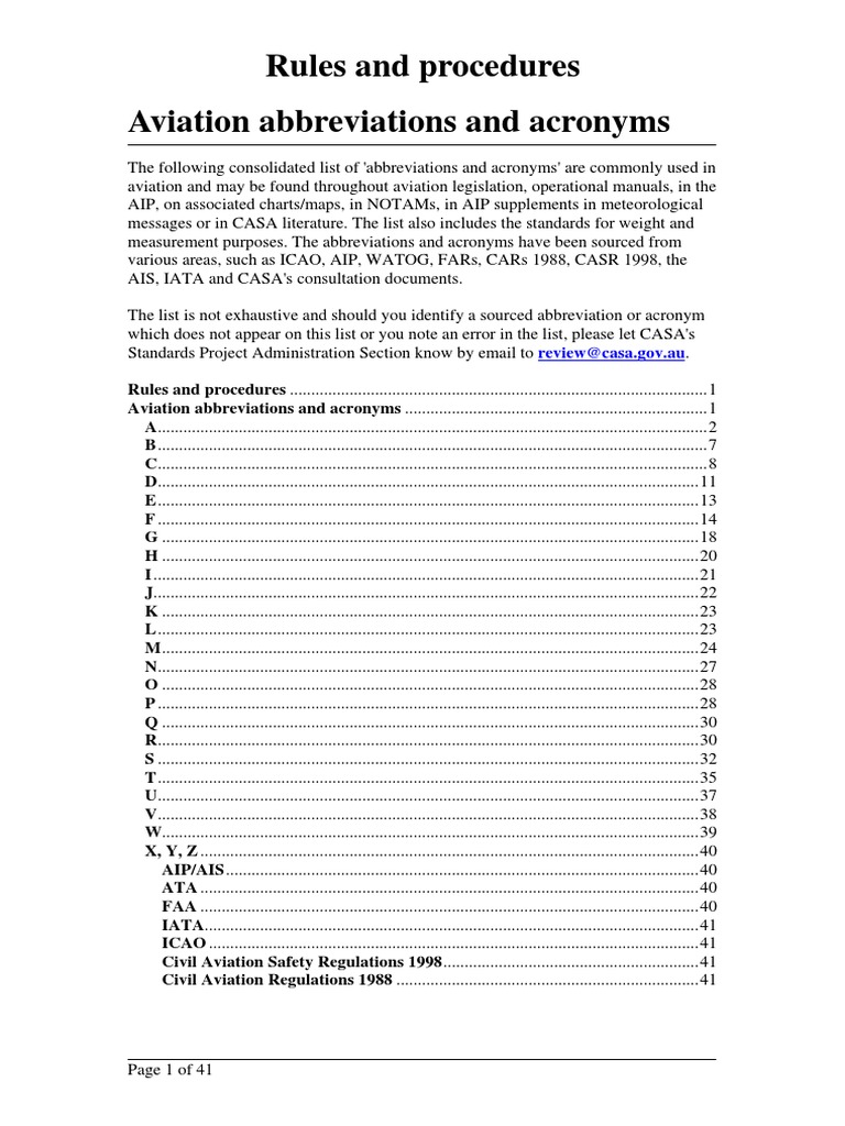 Aviation Abbreviations and Acronyms Guide | PDF | Technology & Engineering