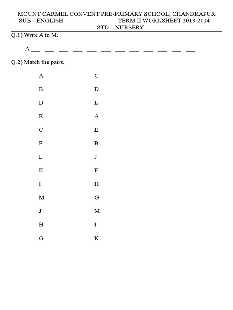 Nursery Worksheet - N Term II.326102555 | PDF