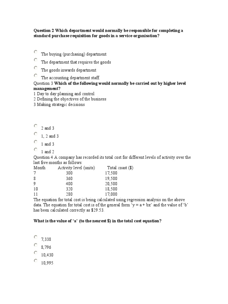 Question 2 Which Department Would Normally Be Responsible For ...