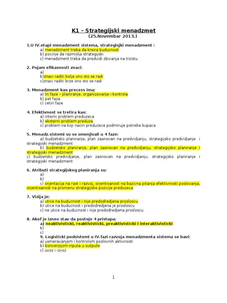 K1 - Strategijski Menadzment | PDF