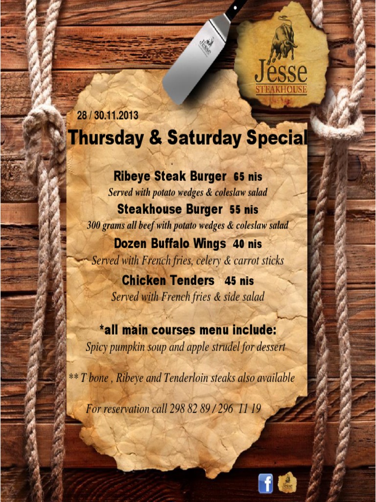 Thursday & Saturday Steak Specials | PDF