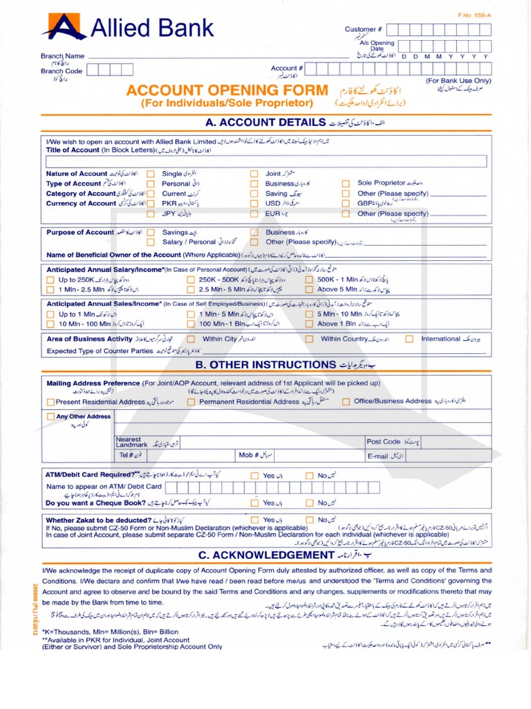Account Opening Form | Banking | Written Communication