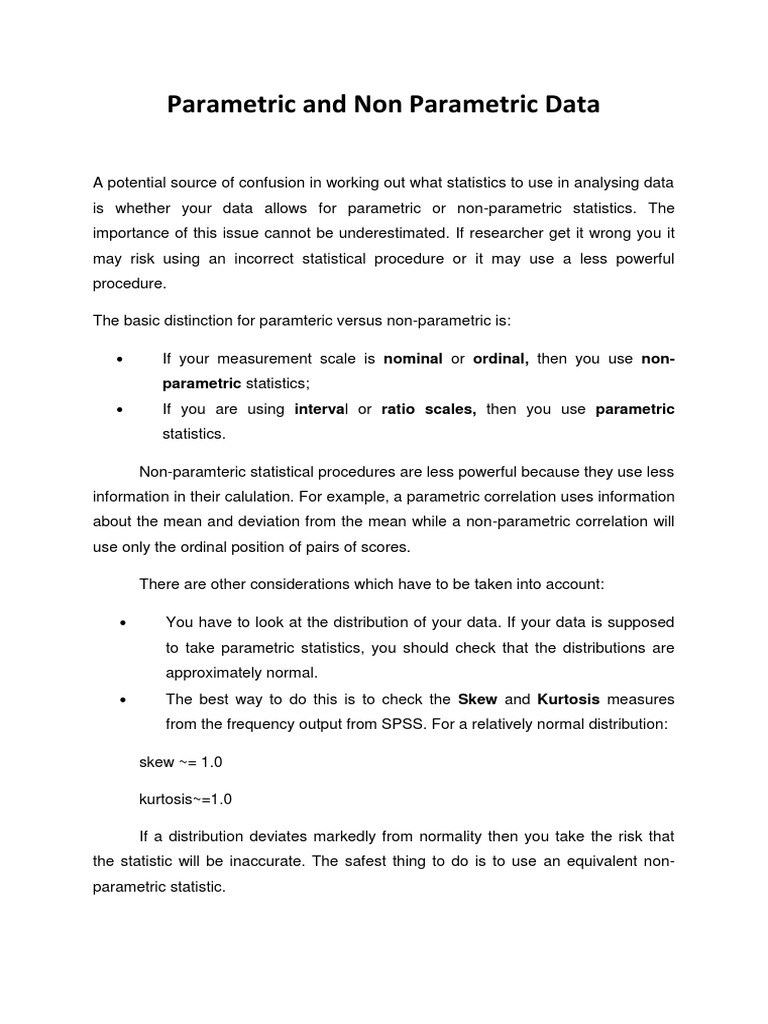 Parametric vs Non-Parametric Statistics | PDF | Level Of Measurement ...