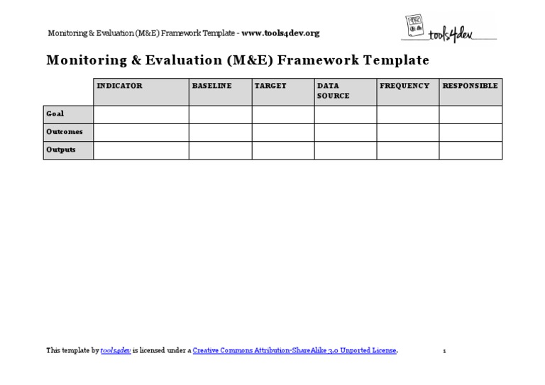 Monitoring & Evaluation (M&E) Framework Template: Indicator Baseline ...