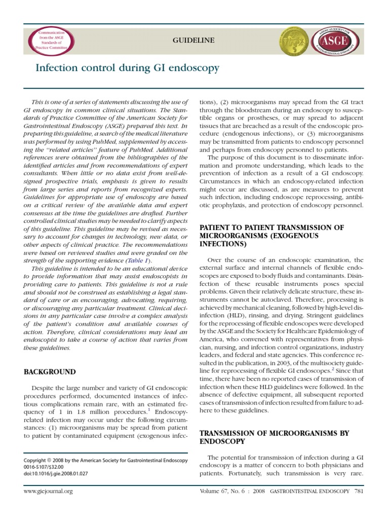 ASGE Infection Control During GI Endos | PDF | Endoscopy | Infection ...