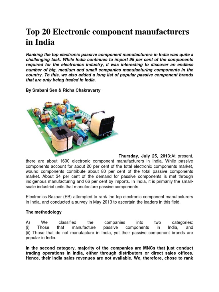 Top 20 Electronic Component Manufacturers In India Download Free Pdf