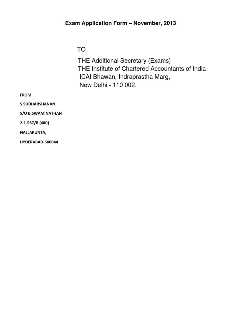 ICAI Exam Application Form 2025 | PDF