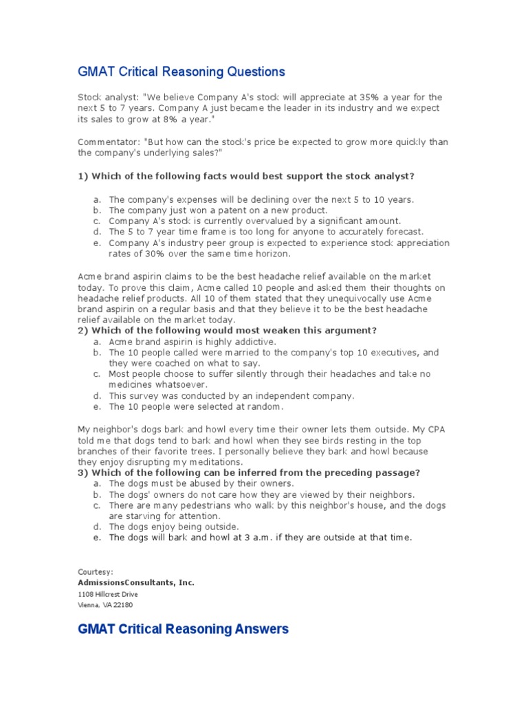 GMAT Critical Reasoning Qs 1st Class Meet | PDF | Business