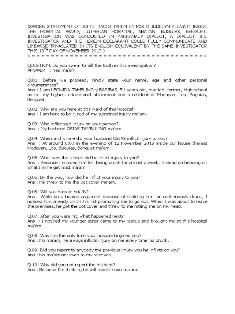 SWORN STATEMENT of Leonida Tambuling | PDF | Affidavit | Social ...