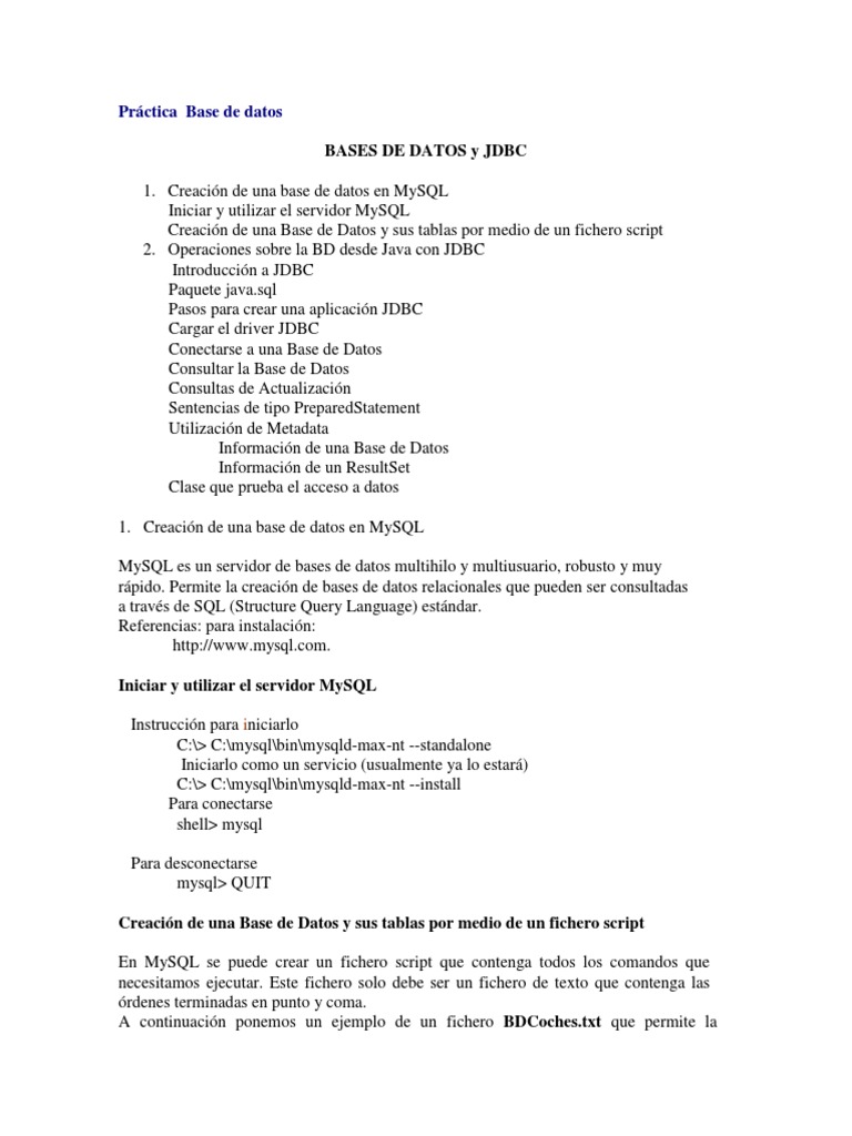 Practica de JDBC | PDF | Java (lenguaje de programación) | SQL