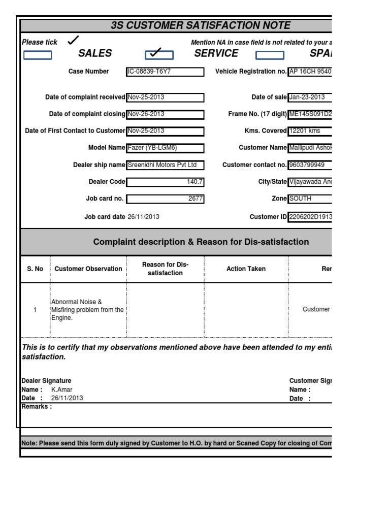 Customer Satisfaction Note Template | PDF