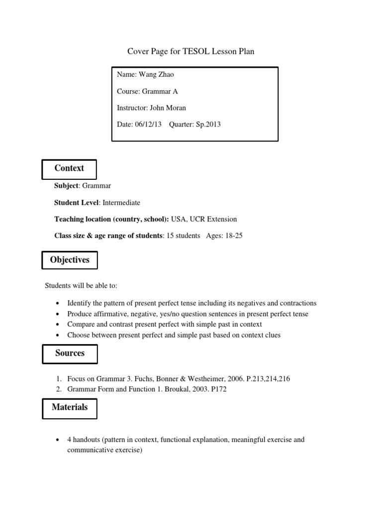 Lesson Plan Present Perfect Revised | PDF | Verb | Reading Comprehension