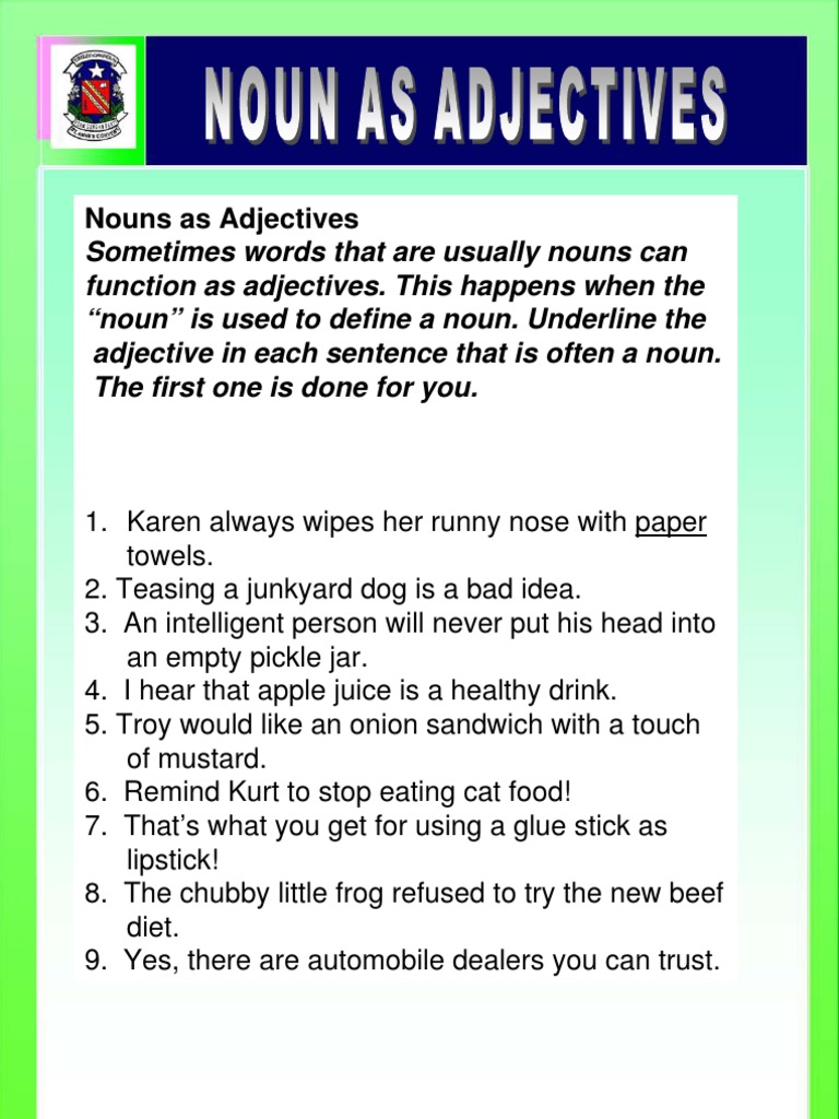 Nouns Functioning as Adjectives Worksheet | PDF