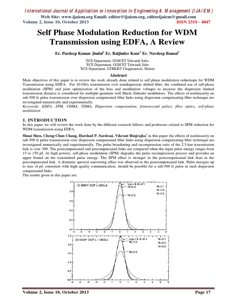 Self Phase Modulation Reduction For WDM Transmission Using EDFA, A ...