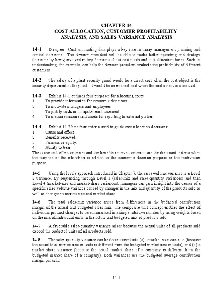 Cost Allocation, Customer-Profitability Analysis, and Sales-Variance ...