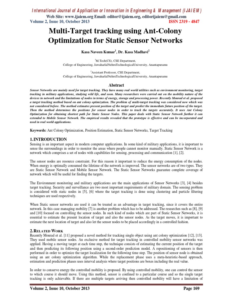 Multi-Target Tracking Using Ant-Colony Optimization For Static Sensor Networks | PDF | Wireless ...