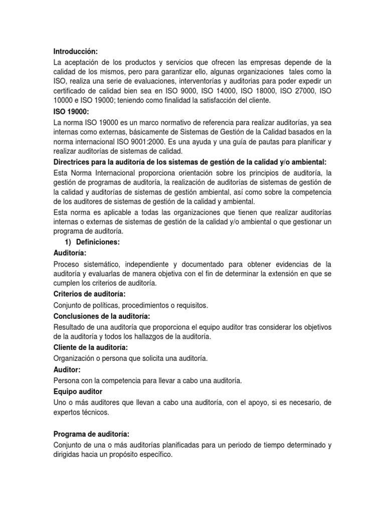 ISO 19000 | Auditoría | Gestión de la calidad