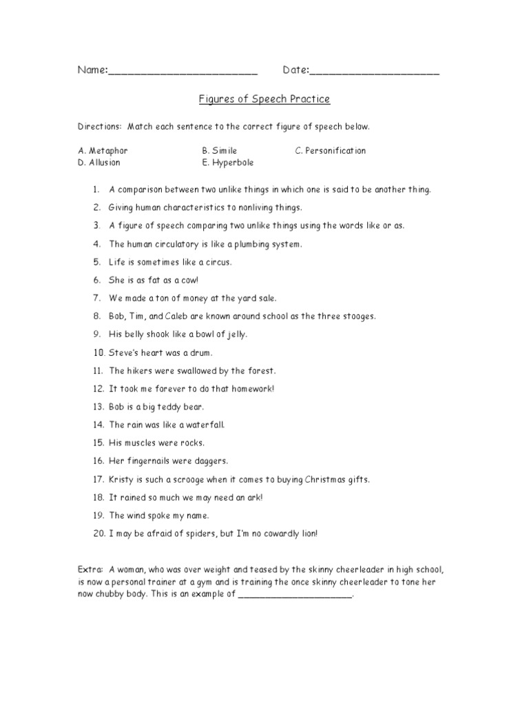 Figures of Speech Practice Worksheet | PDF