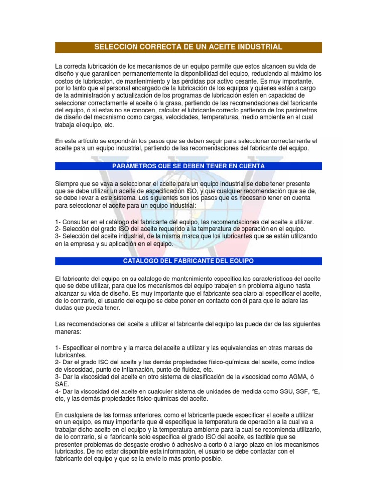Como Seleccionar Un Lubricante | PDF | Lubricante | Petróleo
