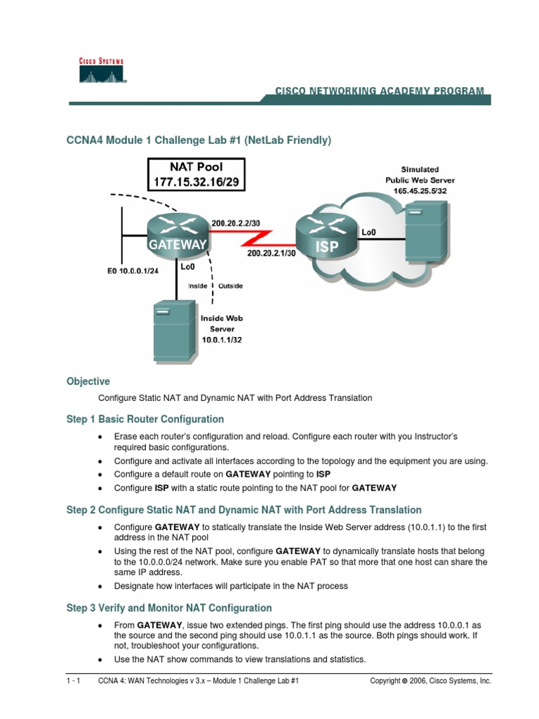 CCNA4 Challenge Labs | Download Free PDF | Router (Computing) | Ip Address