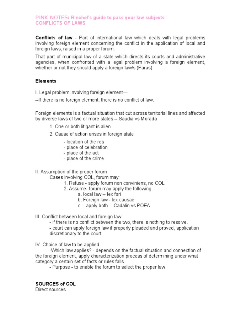 Pink Notes in Conflicts | PDF | Choice Of Law | International Law
