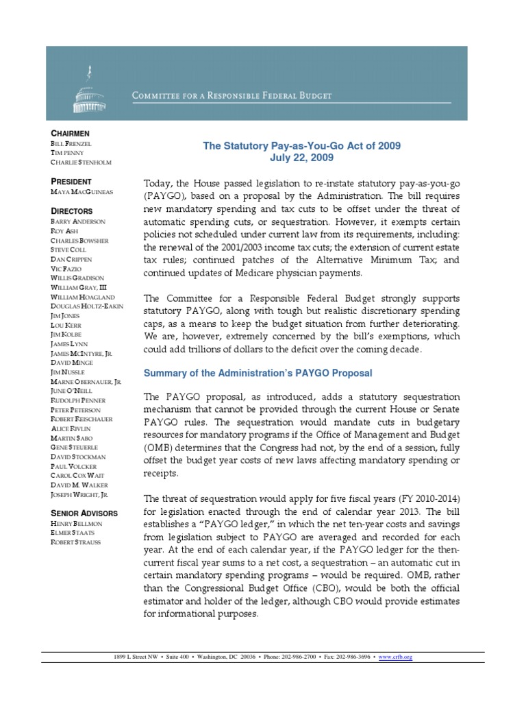 Statutory Pay Go Analysis | PDF | Paygo | United States Budget ...