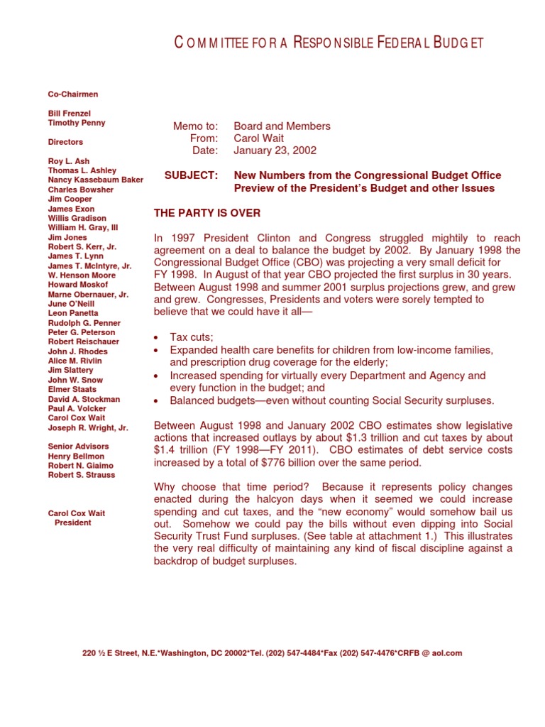 CBO Budget Projections Update 2002 | PDF | Baseline (Budgeting ...
