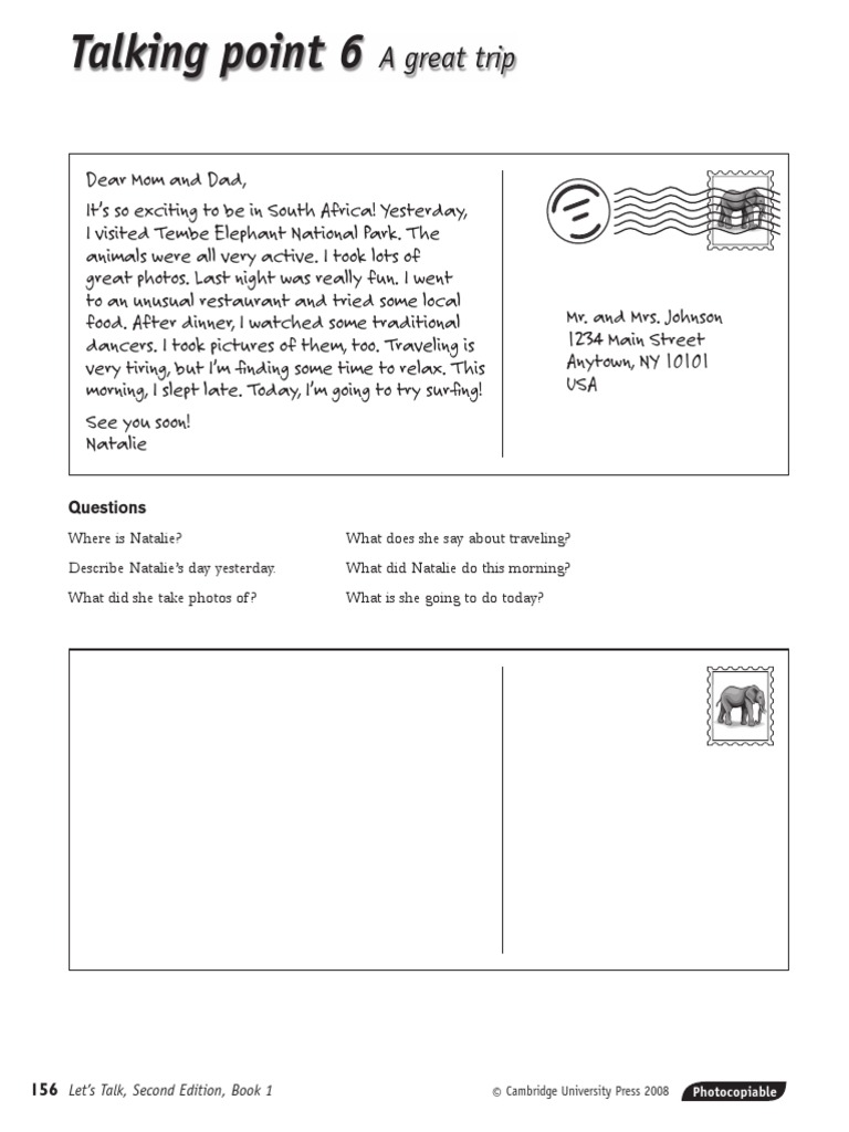 Writing A Postcard | PDF