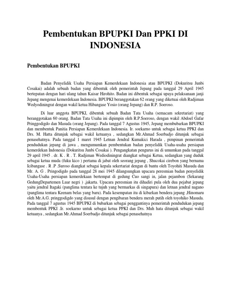 Sejarah Pembentukan BPUPKI dan PPKI | PDF