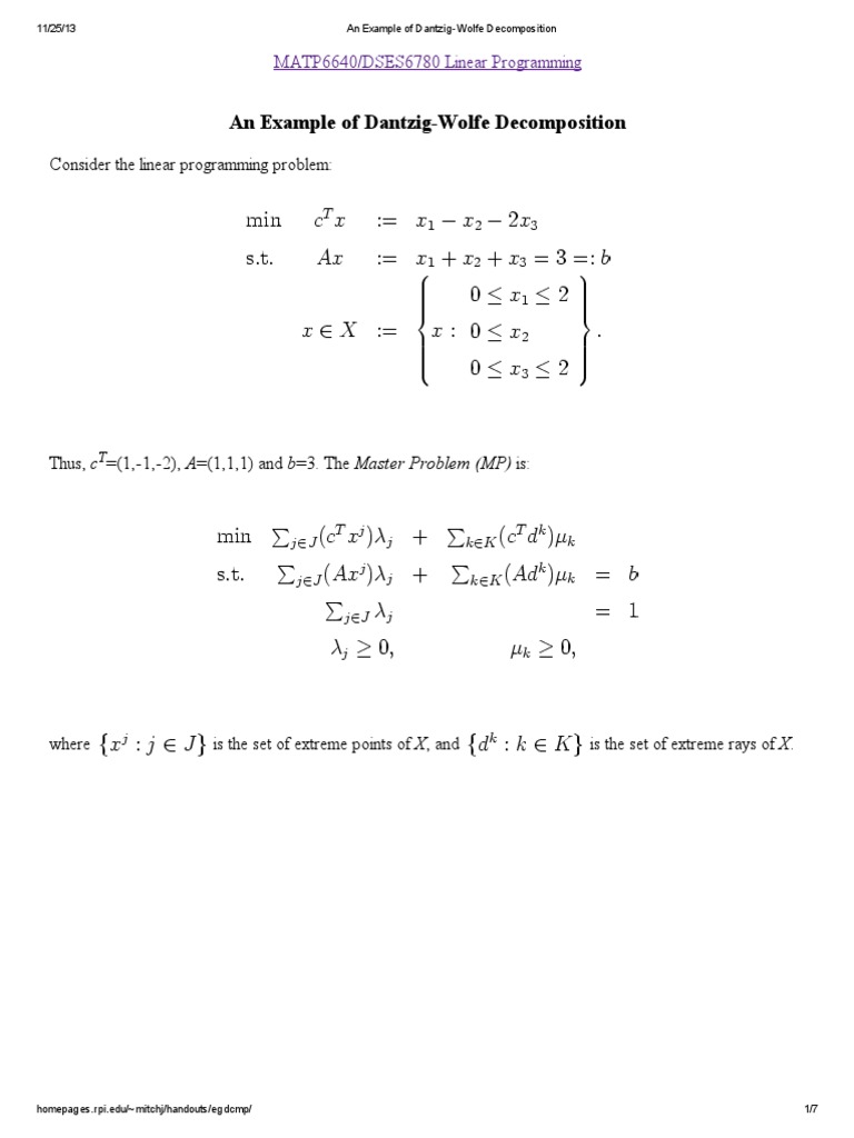An Example of Dantzig-Wolfe Decomposition | PDF | Mathematical Optimization | Linear Programming