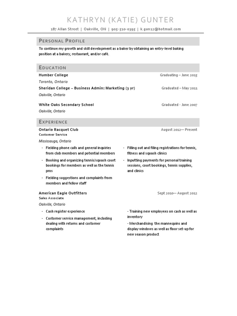 Entry-Level Baker Resume | PDF | Sales | Marketing