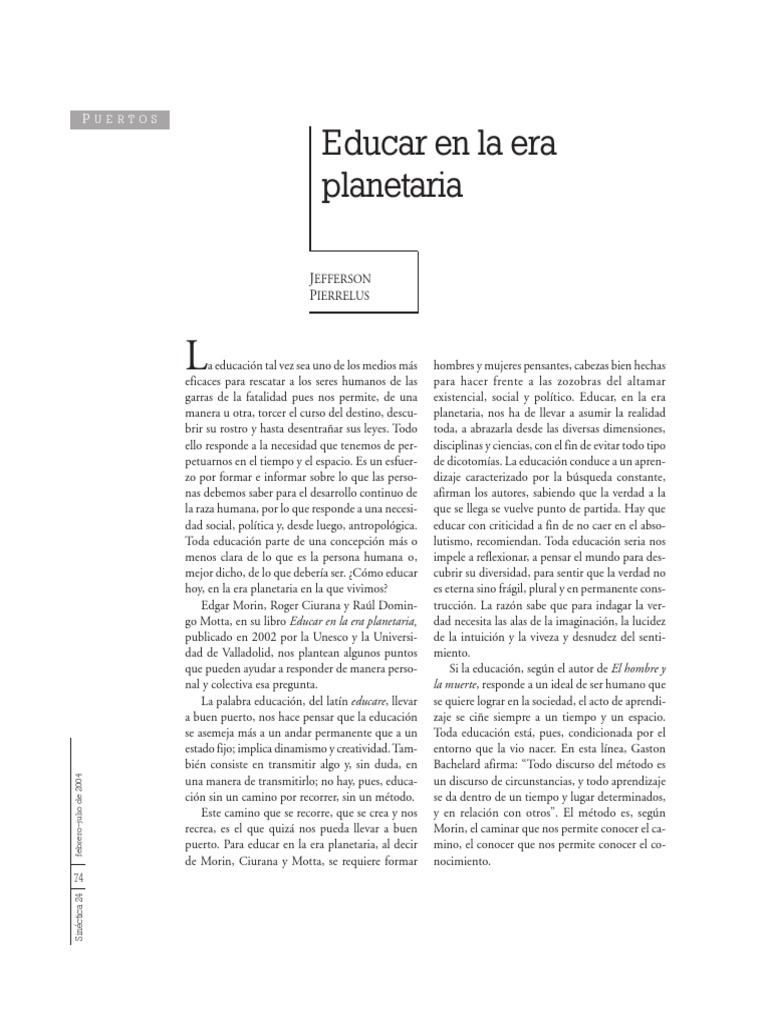 Educar en La Era Planetaria | PDF | Conocimiento | Verdad
