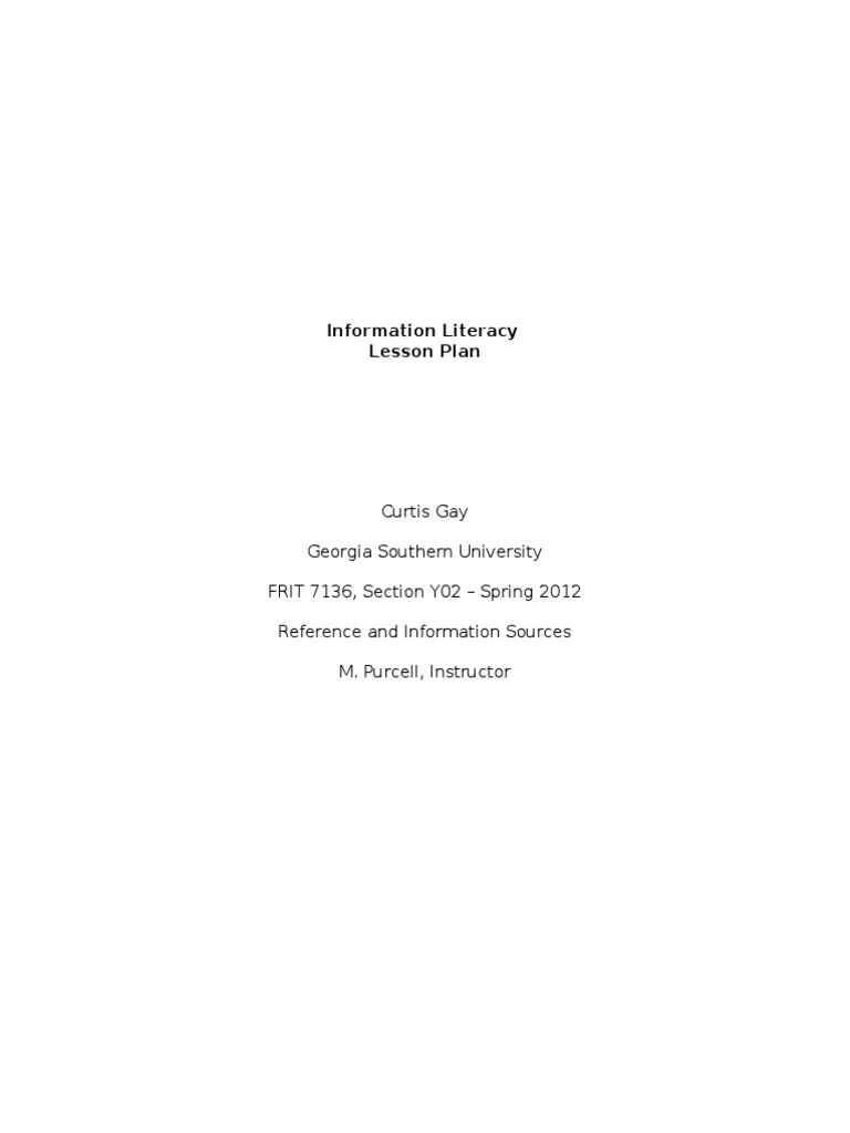 Information Literacy Lesson Plan for 11th Grade | PDF | Learning ...