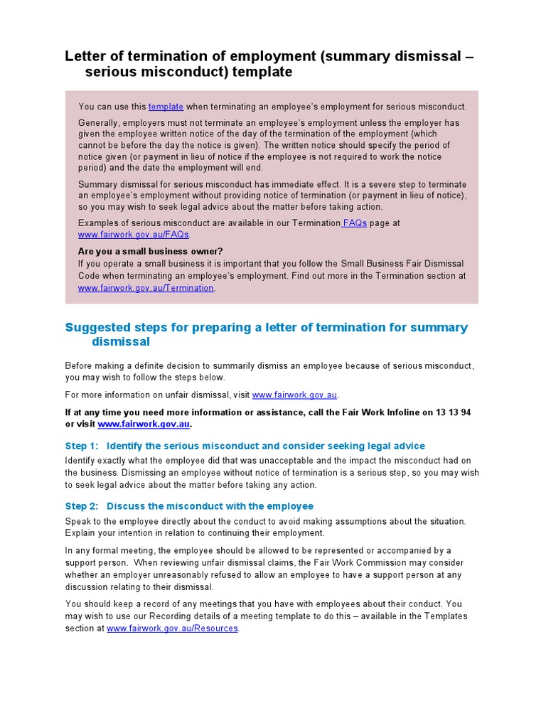 Dismissal Letter Sample | Employment | Business