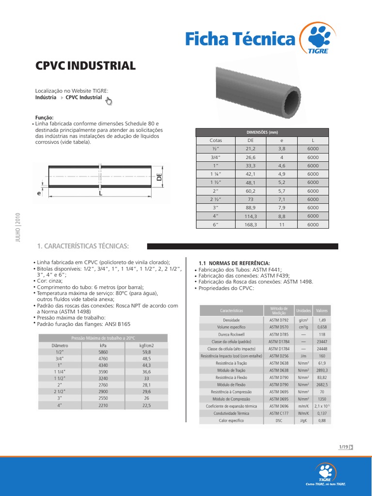 Catálogo Tigre - CPVC Linha 280 | PDF | Ácido | Enxofre