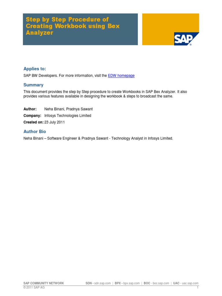 Step by Step Procedure of Creating Workbook Using Bex Analyzer | PDF ...