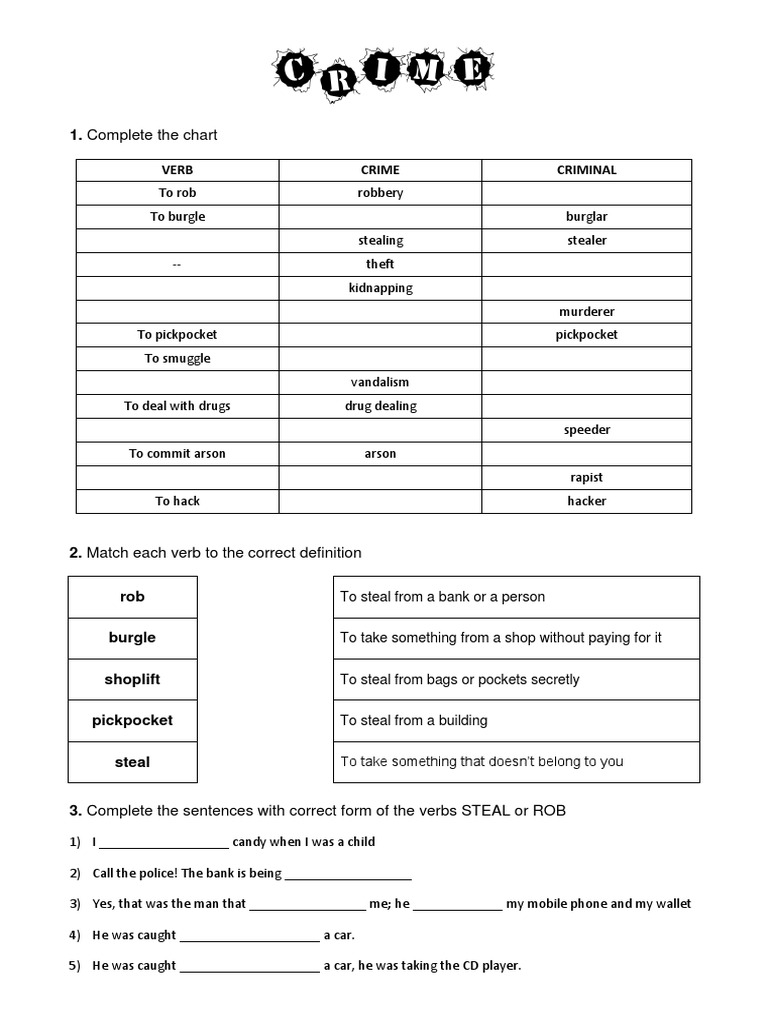 Crime Worksheet Pdf Burglary Crime Violence