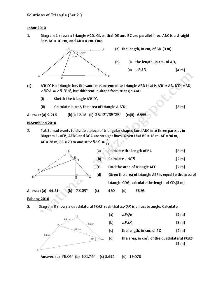 Triangle Solutions and Geometry Problems | PDF | Triangle | Geometry