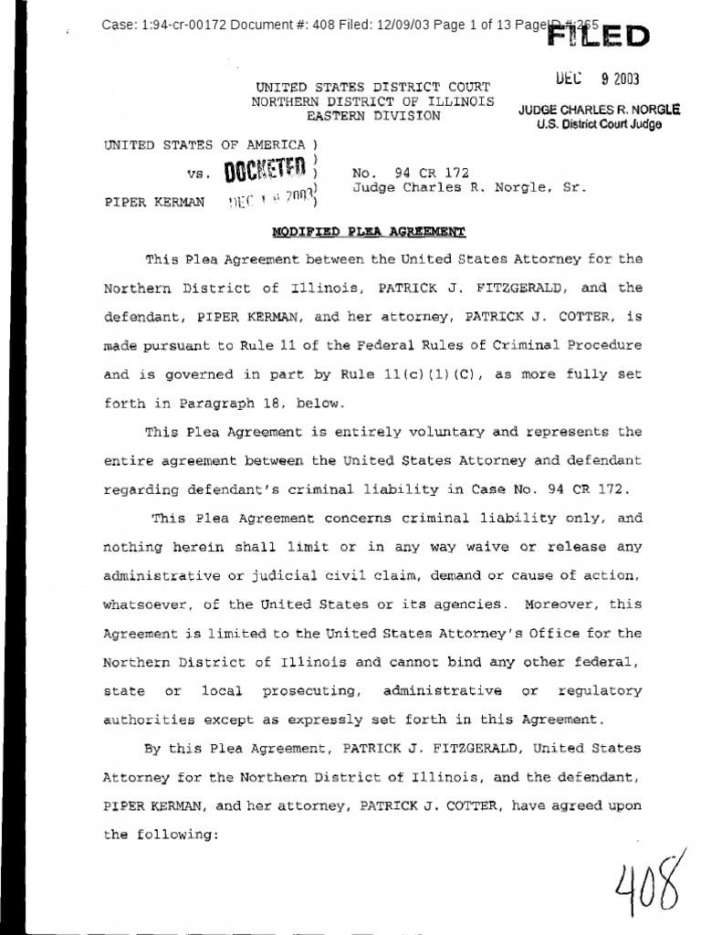 Piper Kerman Plea Agreement | PDF