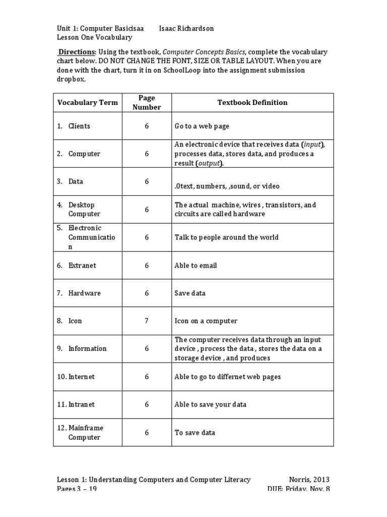 Lesson One Vocabulary Review | PDF