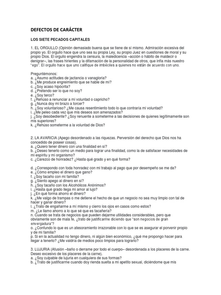 Defectos de Carácter | PDF | Lujuria | Ira