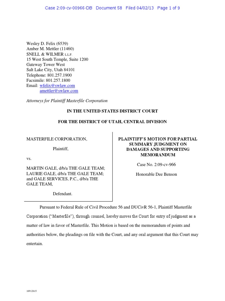 58.0 Motion For Partial Summary Judgment | PDF | Copyright Law Of The ...