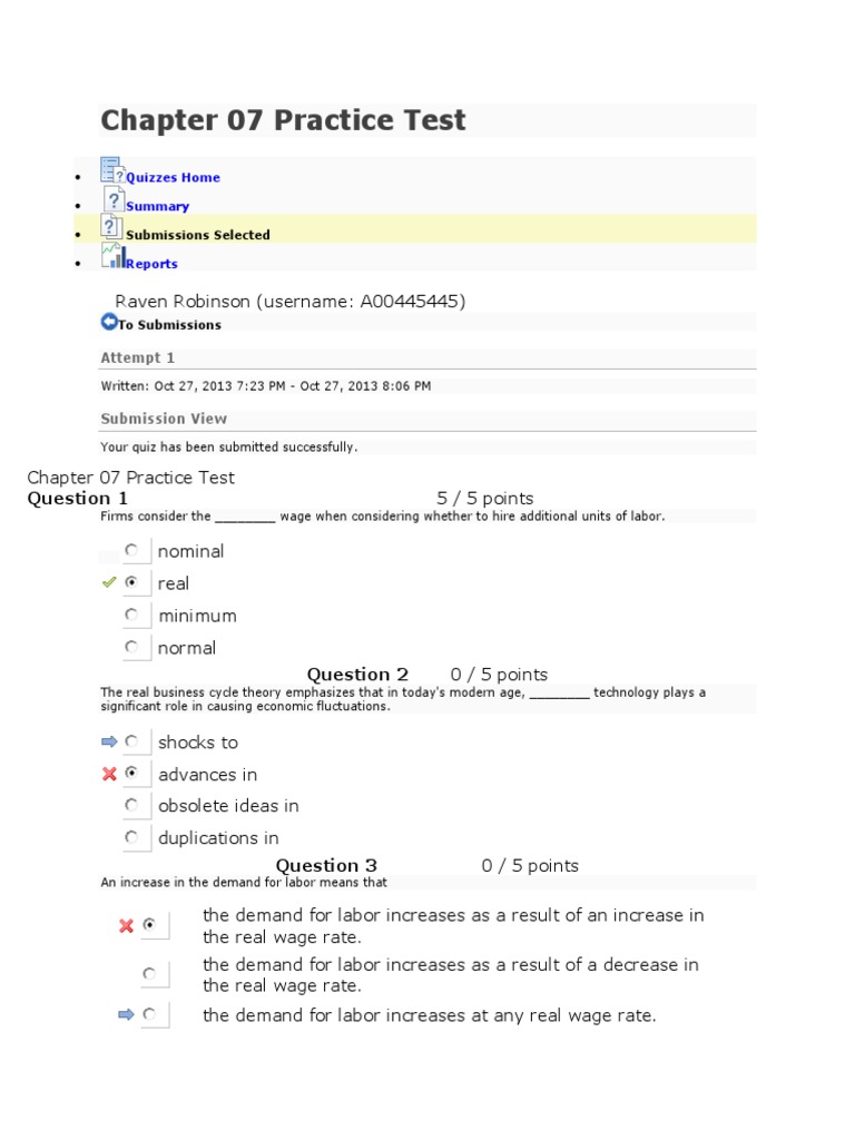 Chapter 07 Practice Test | PDF | Labour Economics | Business Cycle