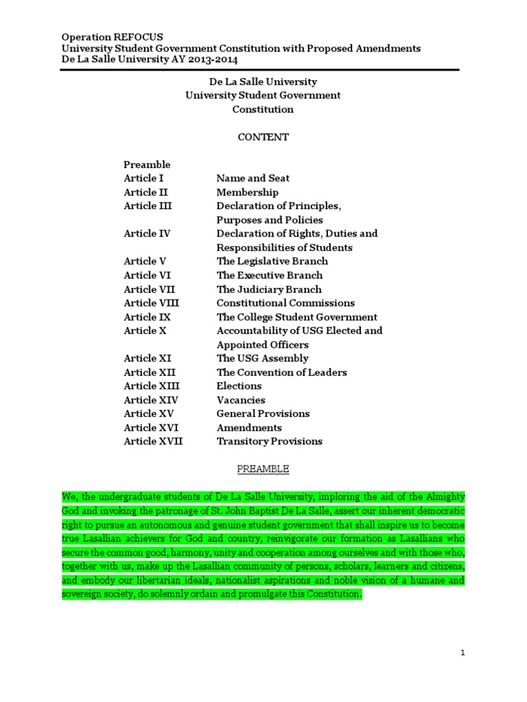 Appendix D - 2014 USG Constitution (With Proposed Amendments) | PDF ...