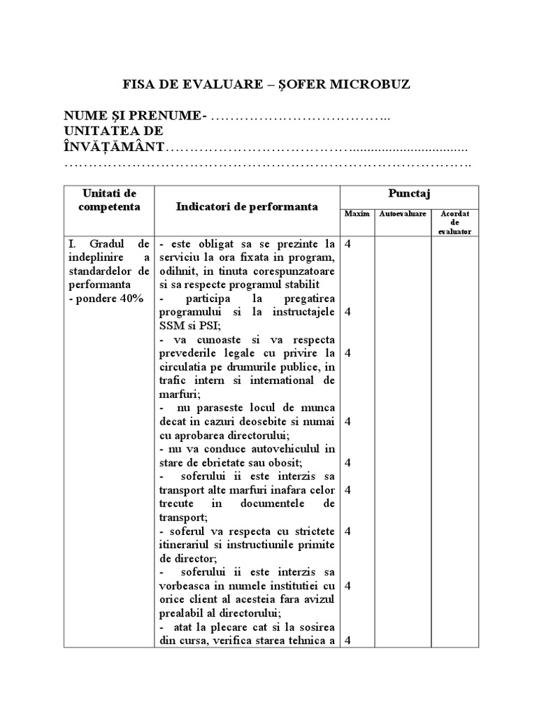Fisa Evaluare Sofer